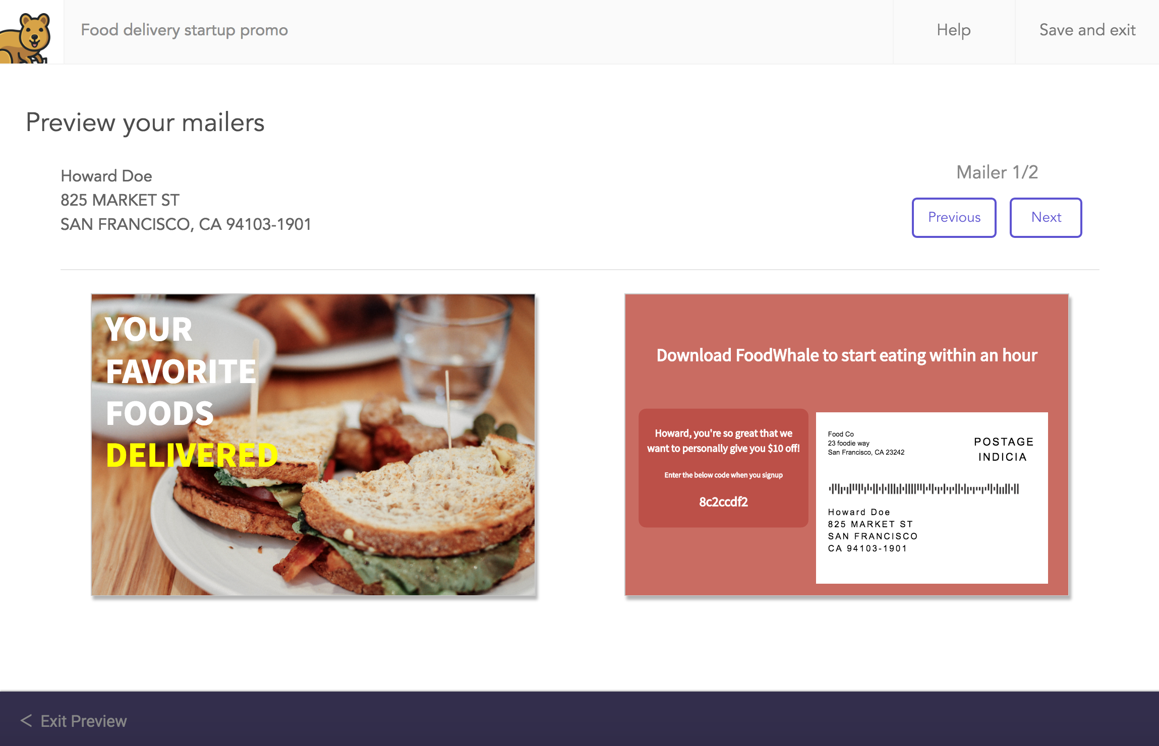 Create a personalized direct mail postcard