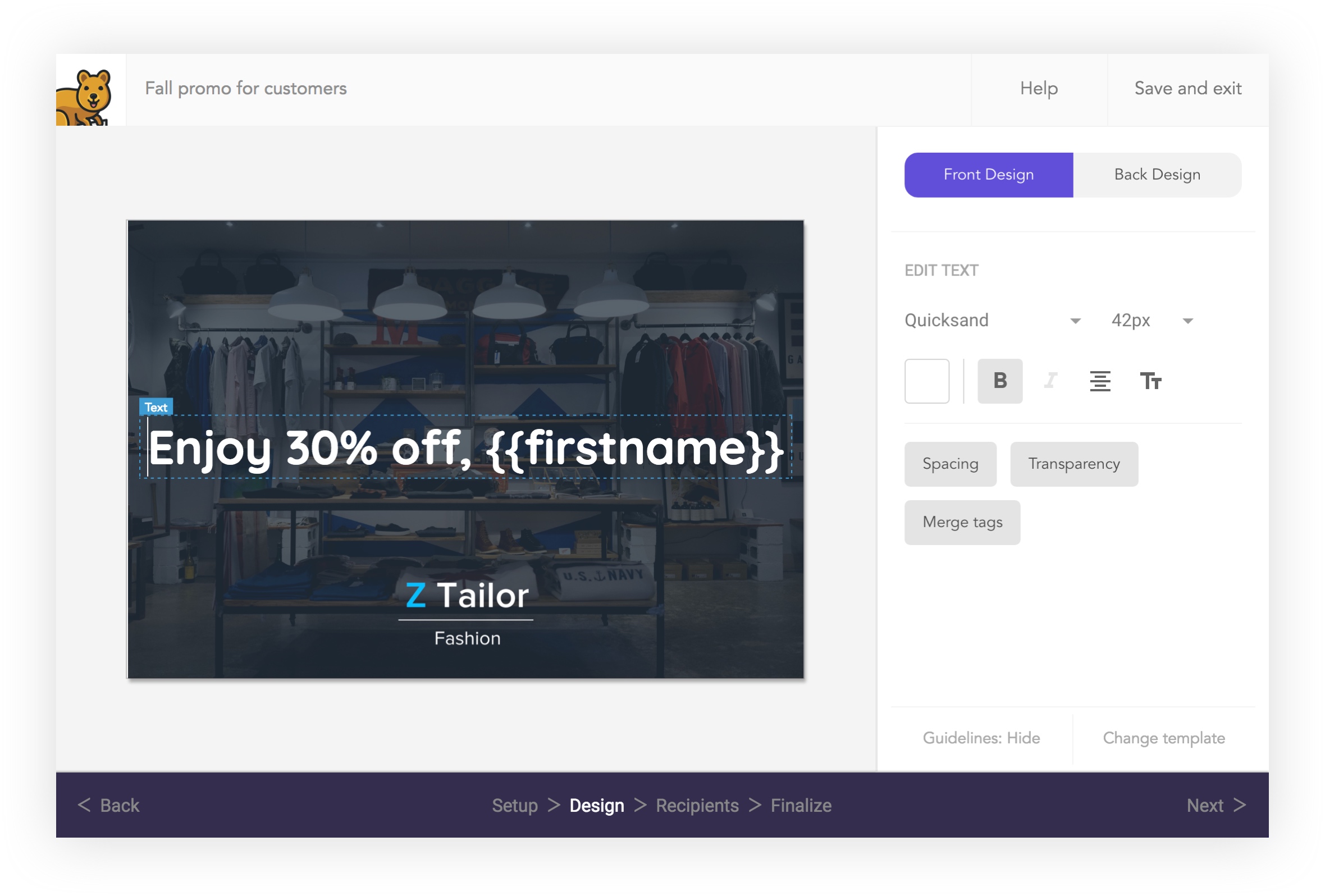 Design a beautiful direct mail postcard with our design tool - Mailjoy